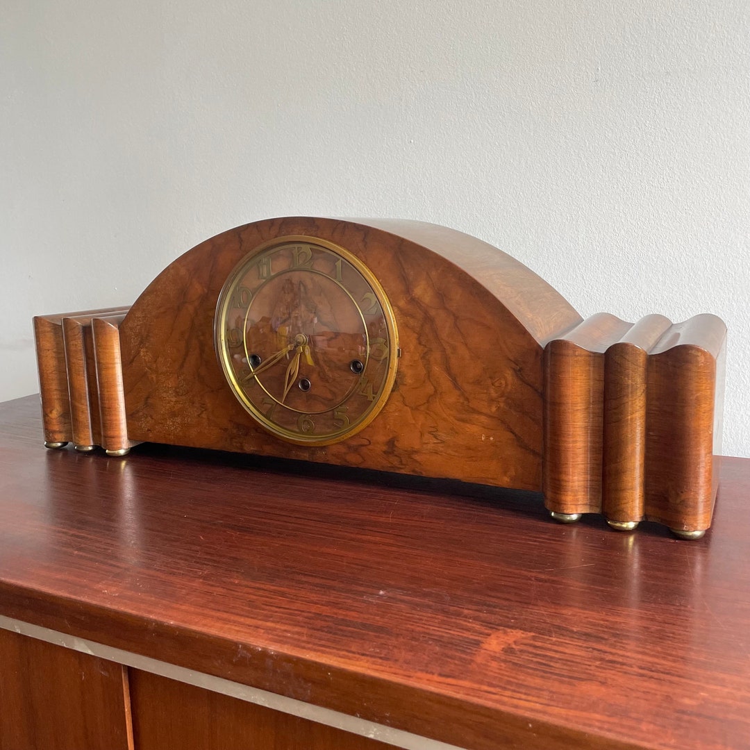 Vintage Art Deco Mantel Clock Chimney Clock With Unique Shape and Wood ...