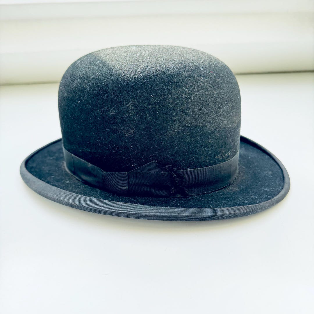 Vintage Black Wool Bowler Hat – Leather Sweatband - Etsy
