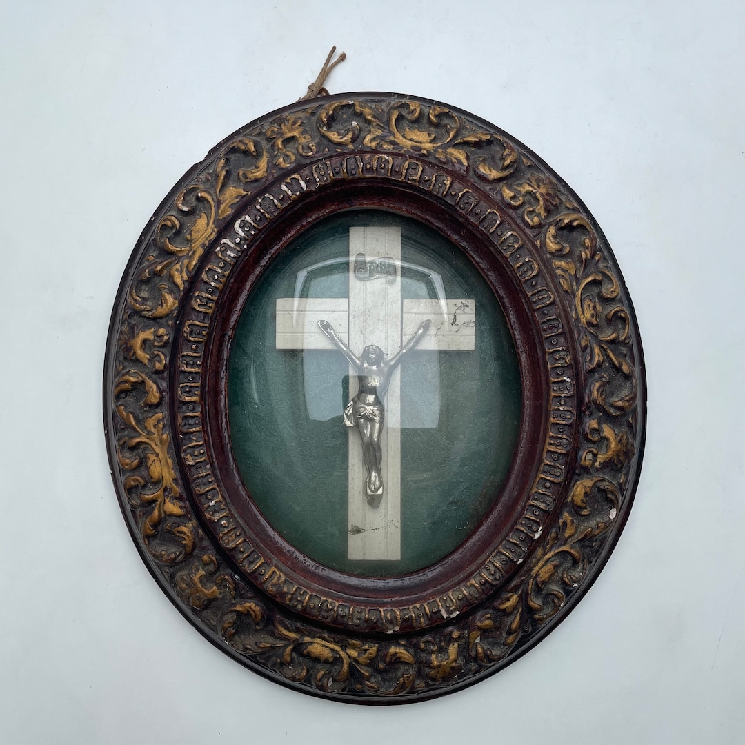 Vintage Wooden Cross in Plaster Frame - Etsy