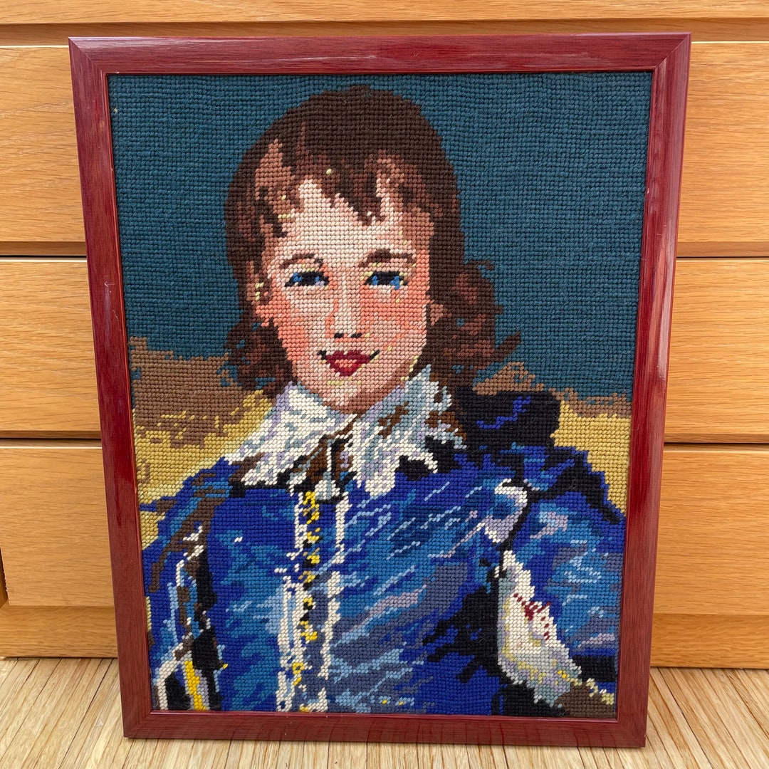 Vintage Needlepoint Boy in Blue Jacket - Etsy