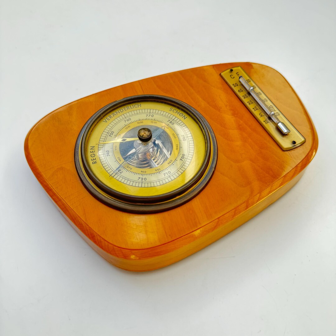 Vintage Wooden Wall Barometer With Thermometer – Celsius & Fahrenheit ...