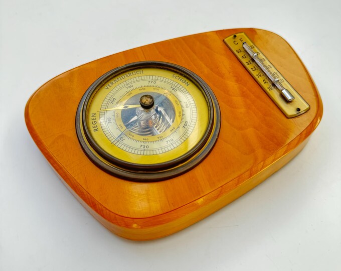 Vintage Wooden Wall Barometer With Thermometer – Celsius & Fahrenheit ...