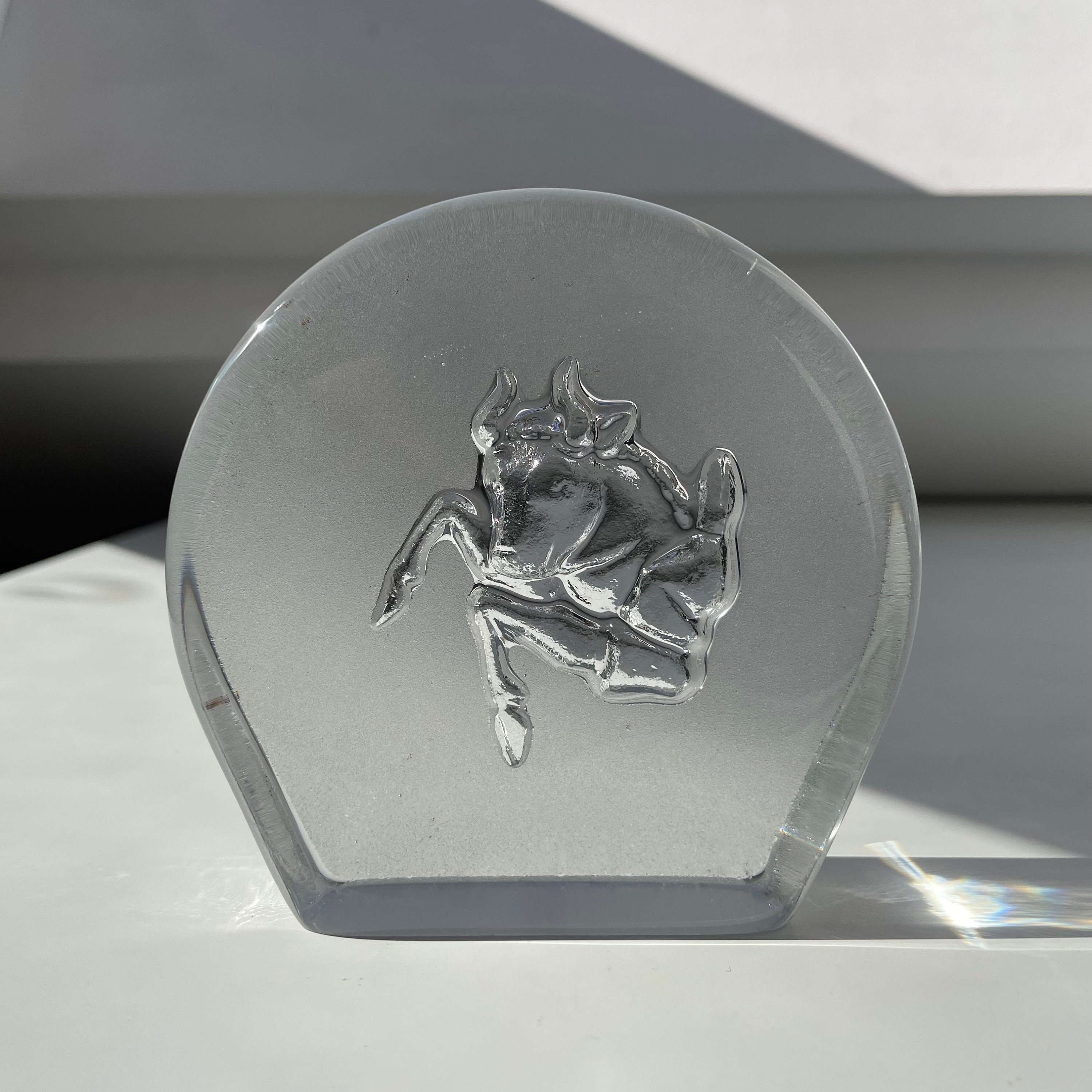 Vintage Milk Glass Paperweight Transparent Bull Relief - Etsy