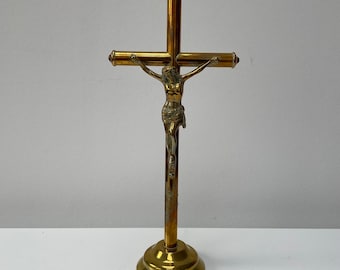 Vintage Brass Cross Crucifixion Cross Brass Table Cross Altar Brass ...