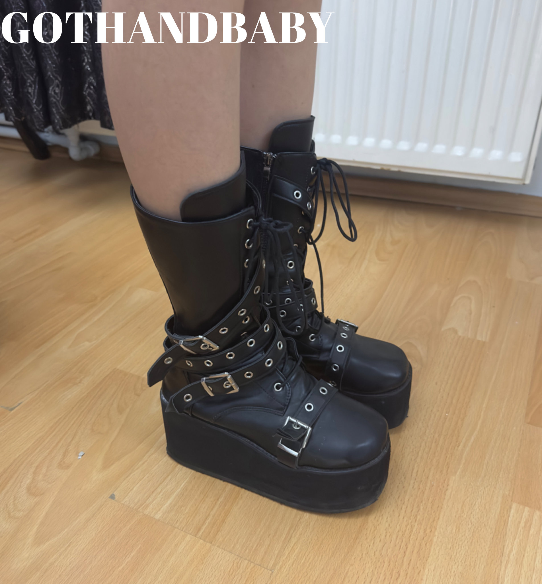 Faux Leather Gothic Boots,goth Motorcycle Boots,women Boots,black Boot ...