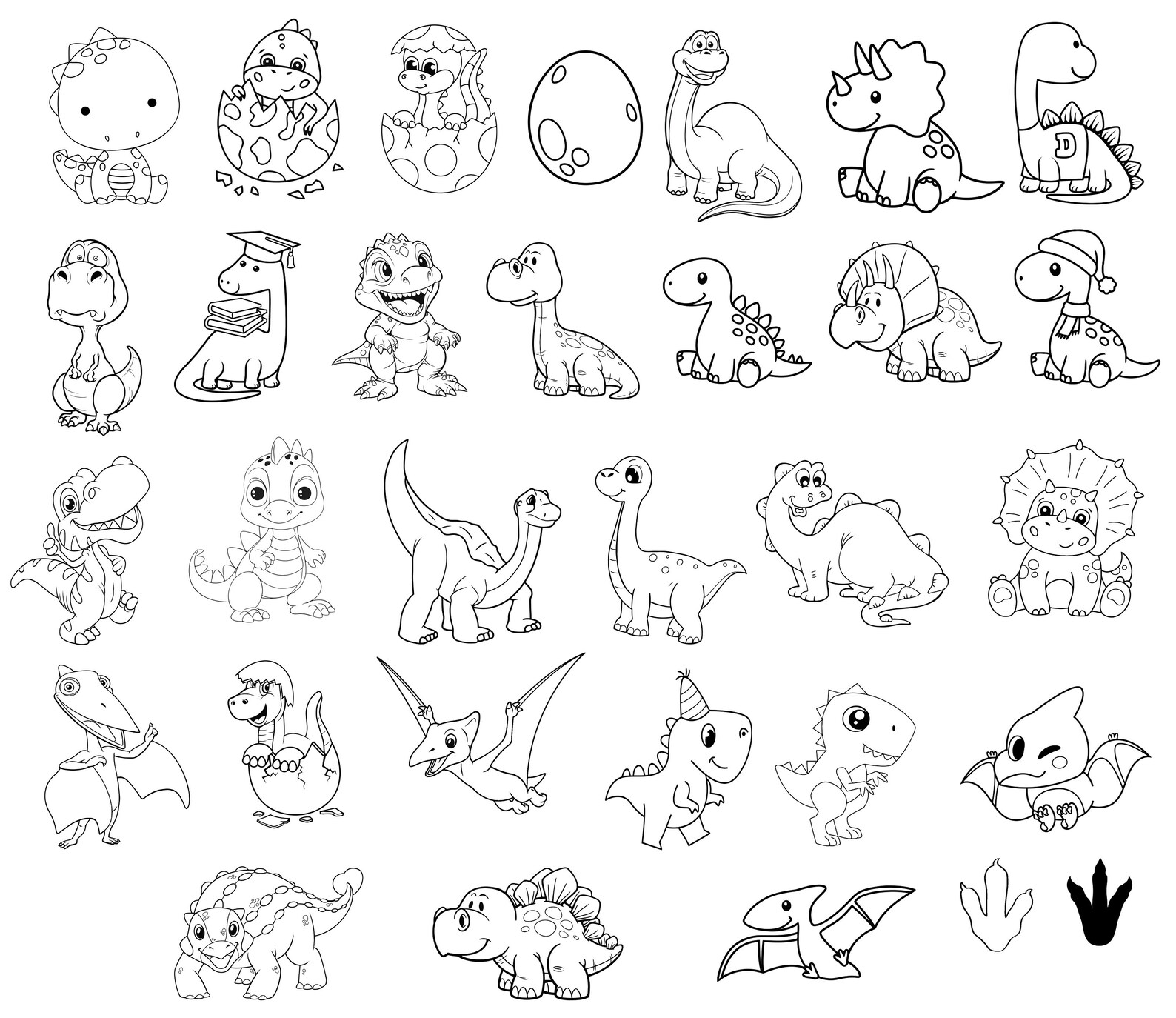 Dinosaur Svg,cute Dinosaurs, Doodle Dinosaurs, Digital Stamps, Coloring ...