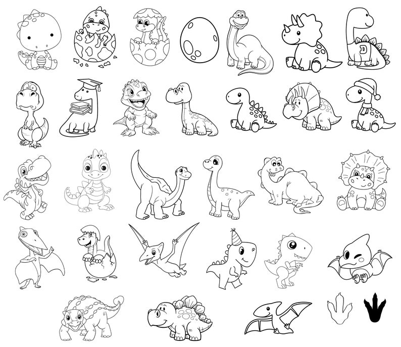 Dinosaur Svg,cute Dinosaurs, Doodle Dinosaurs, Digital Stamps, Coloring ...