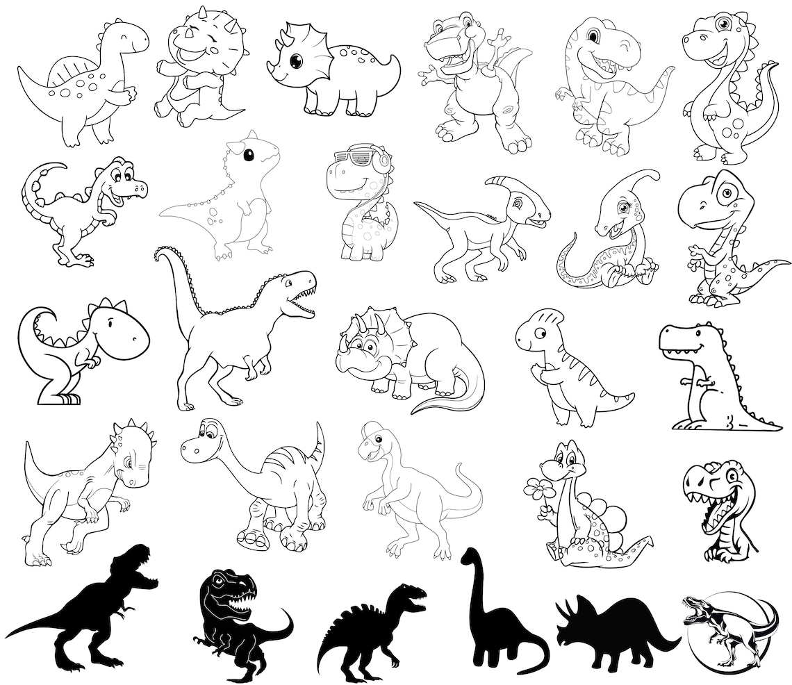 Dinosaur Svg,cute Dinosaurs, Doodle Dinosaurs, Digital Stamps, Coloring ...