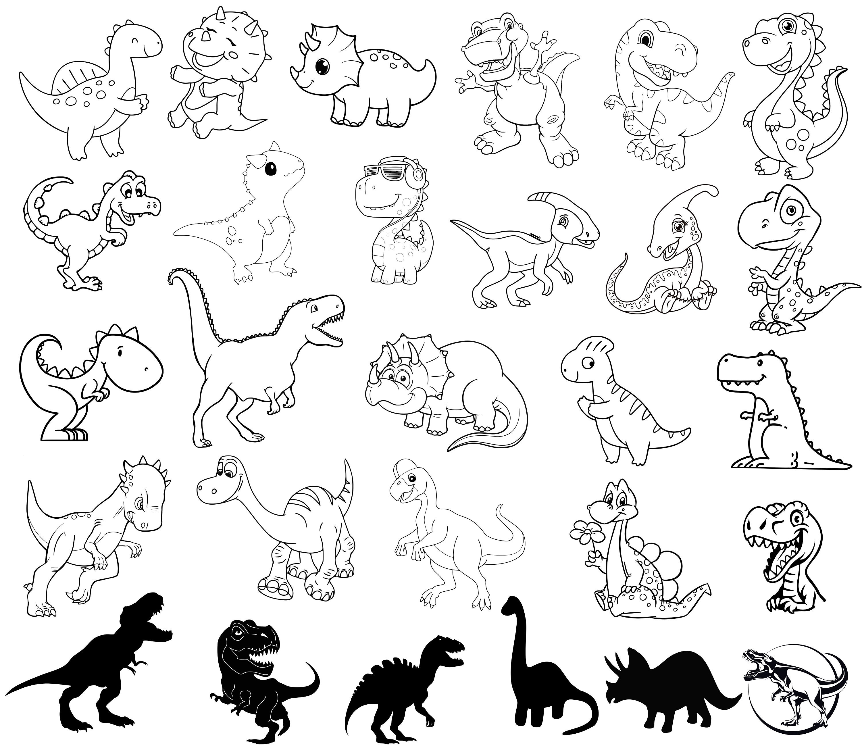 Dinosaur Svg,cute Dinosaurs, Doodle Dinosaurs, Digital Stamps, Coloring ...