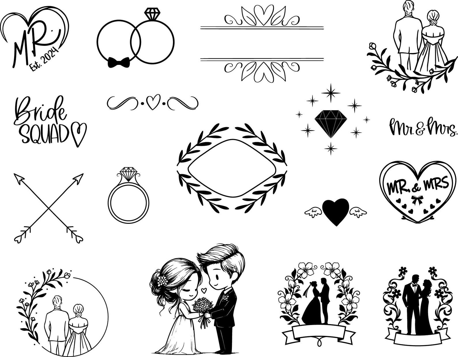 Wedding Mega SVG Bundle, Bride Svg, Groom Svg, Bridal Party Svg ...