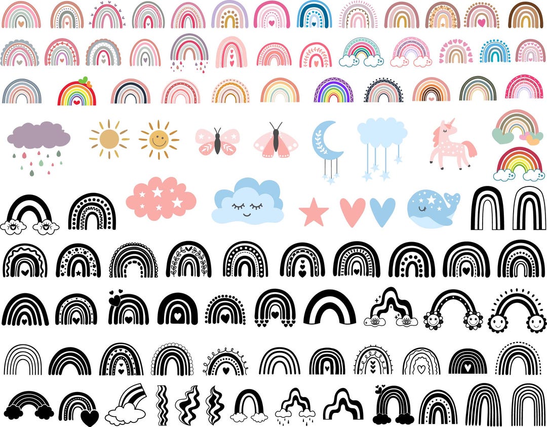 Rainbow SVG Bundle, Boho Rainbow SVG, Rainbow Clipart, Pastel Rainbow ...