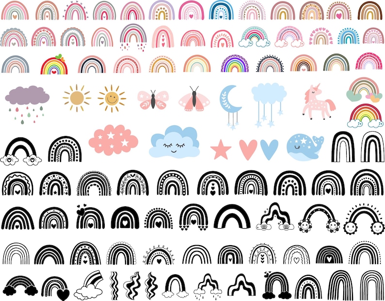 Rainbow SVG Bundle, Boho Rainbow SVG, Rainbow Clipart, Pastel Rainbow ...