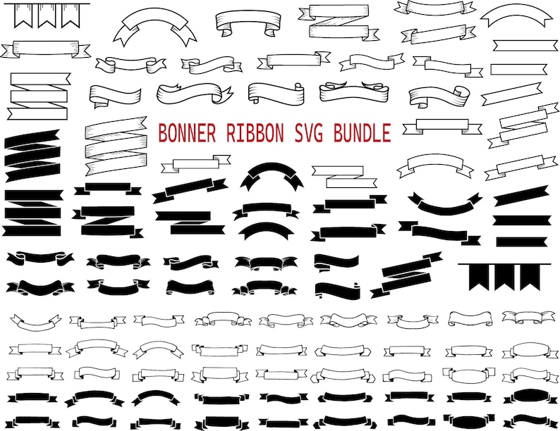 Ribbon Banner SVG Bundle: Outline Clipart (PNG, SVG) - Etsy