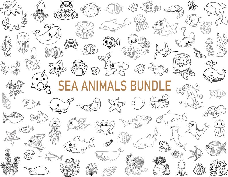 Sea Animal SVG Bundle: Turtle, Whale, Dolphin Clipart (PNG) - Etsy