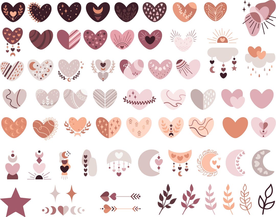 Boho Heart Clipart,abstract Boho Elements Svg,boho Shapes Clipart ...