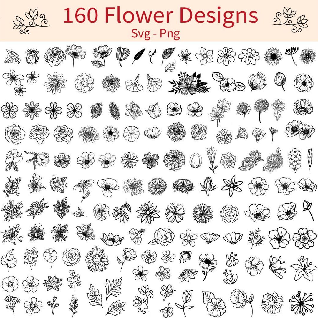 160 Floral Svg Bundle, Flower Svg Bundle,flowers Bundle SVG, Wildflower ...