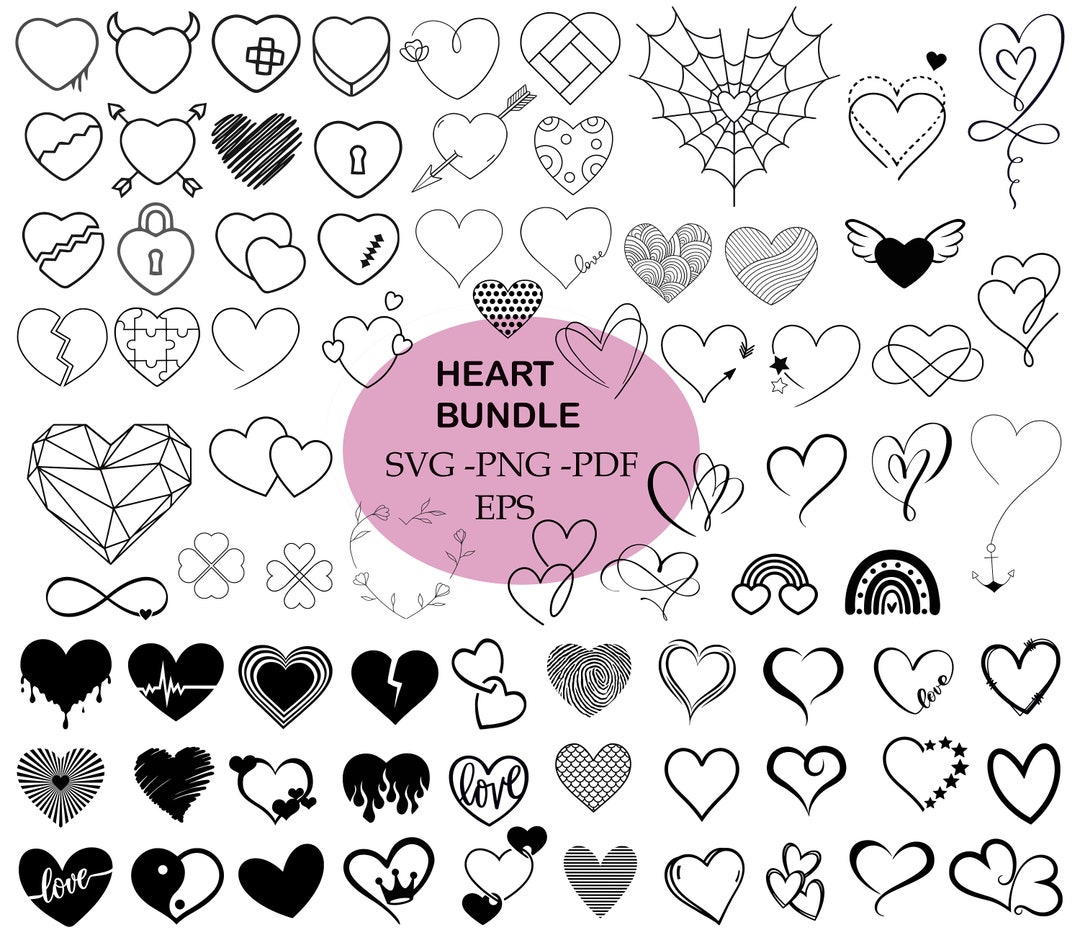HEART Bundel SVG, HEART Doodle Svg, Hand Drawn Heart Svg,love Svg,valentine Svg,heart Svg Cut ...