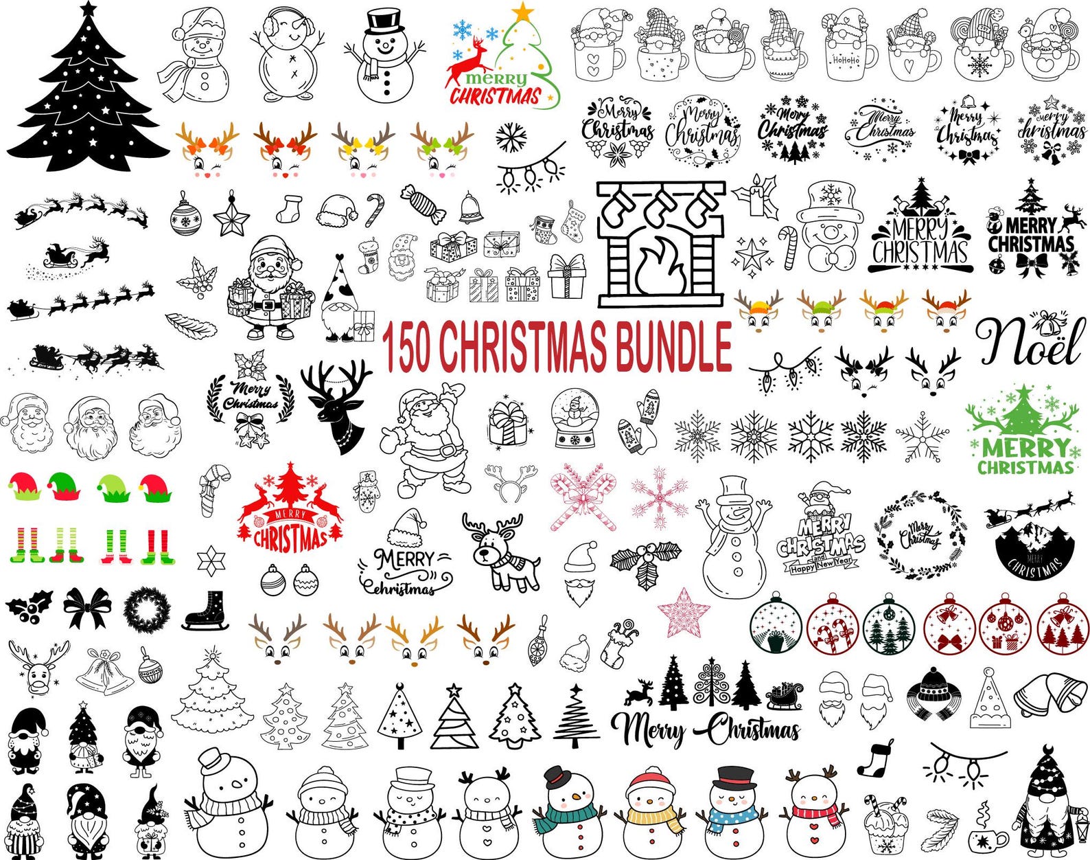 150 CHRISTMAS SVG BUNDLE, Merry Christmas Svg, Christmas Clipart ...