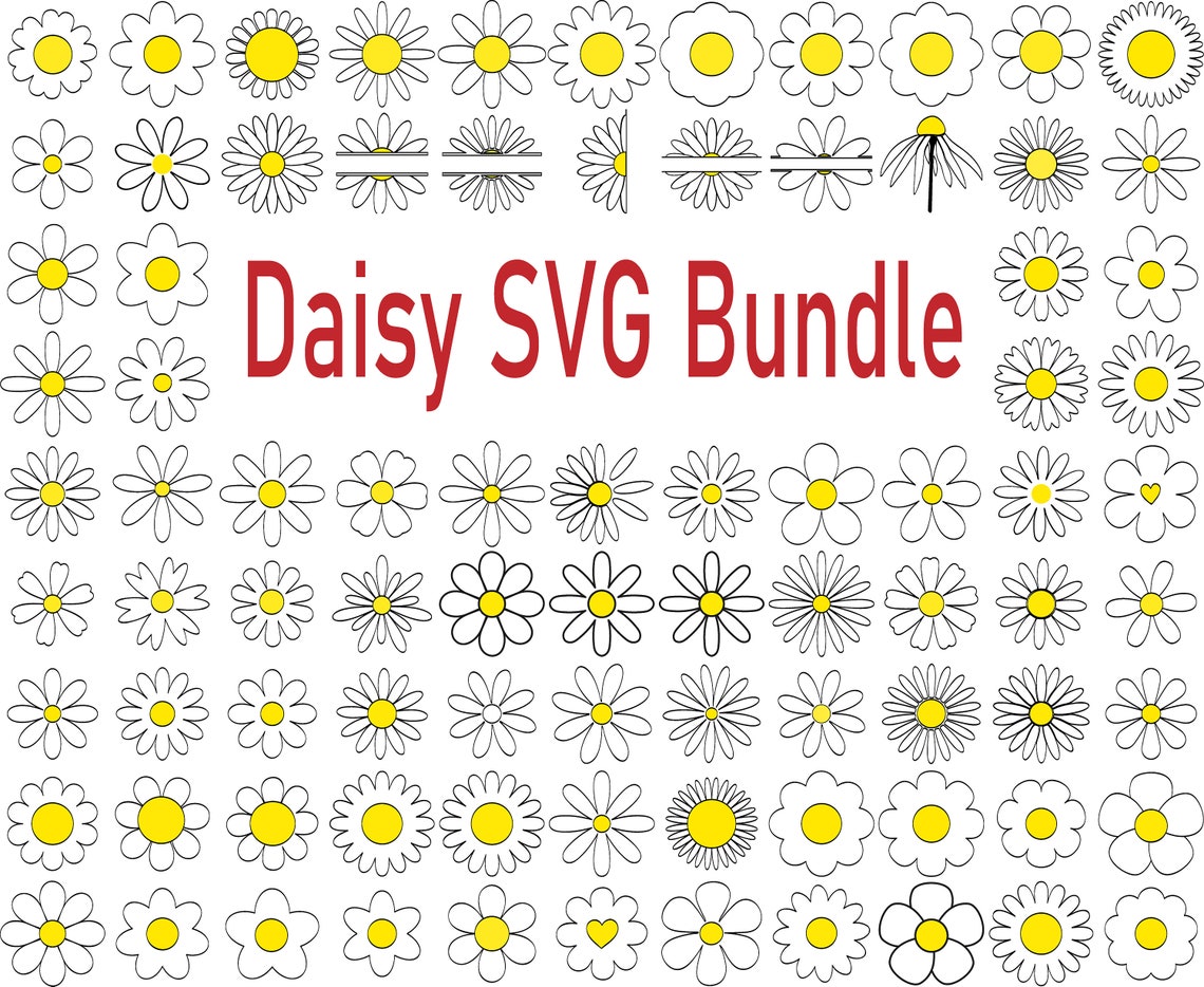 Daisy Flower SVG Clipart Bundle: Monogram Cut Files (PNG) - Etsy