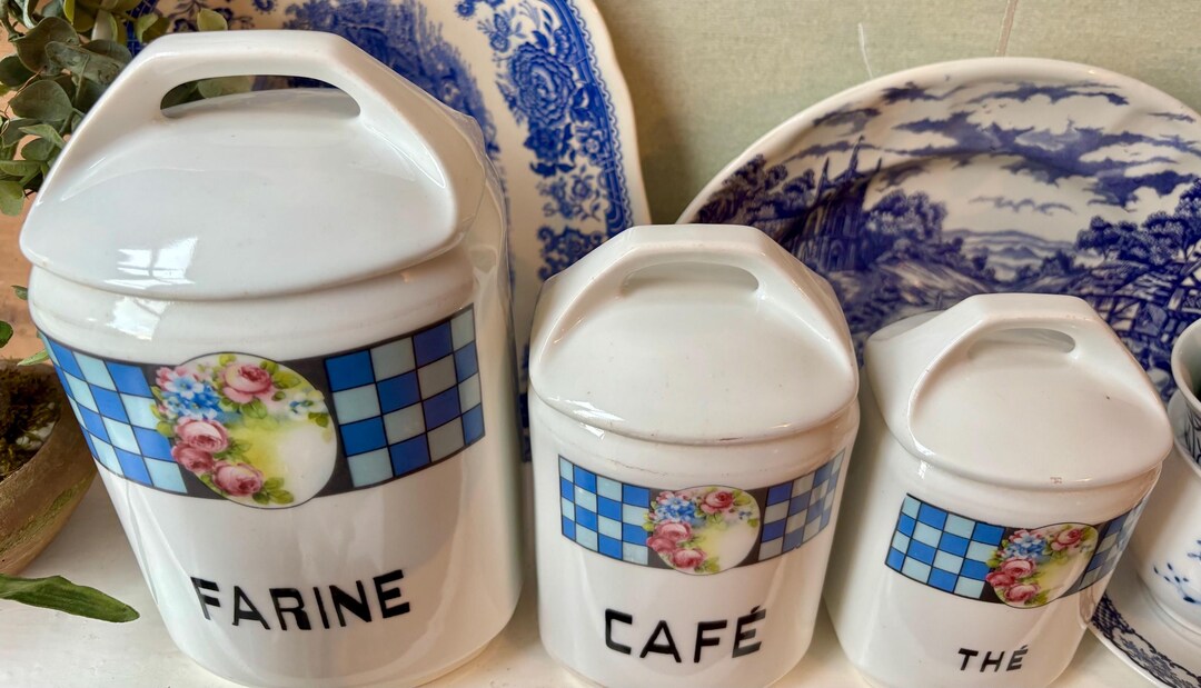 Lovely Blue and White Checkered Floral Vintage French Condiment Pots - Etsy