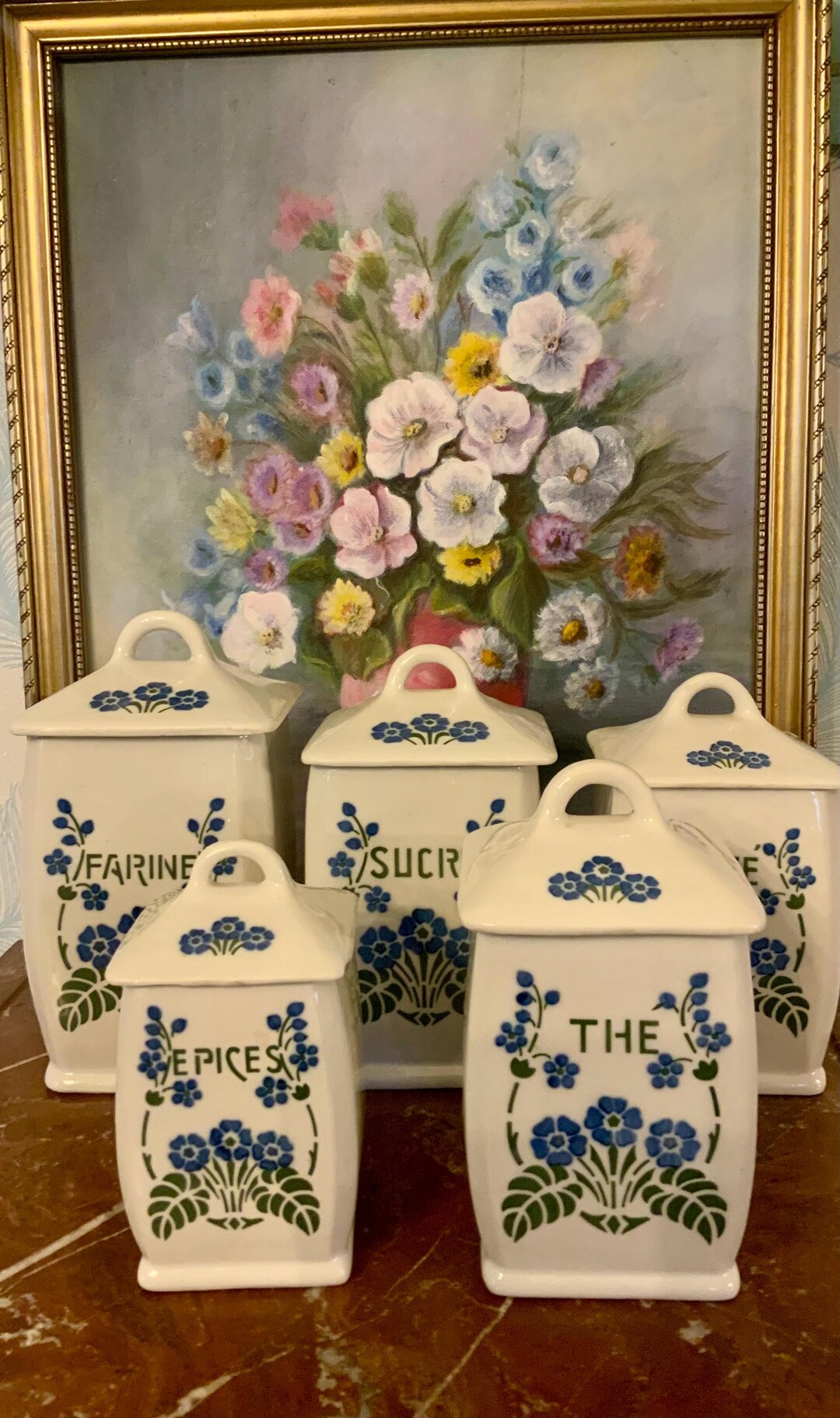 Set of 5 Vintage French Kitchen Canisters - Etsy