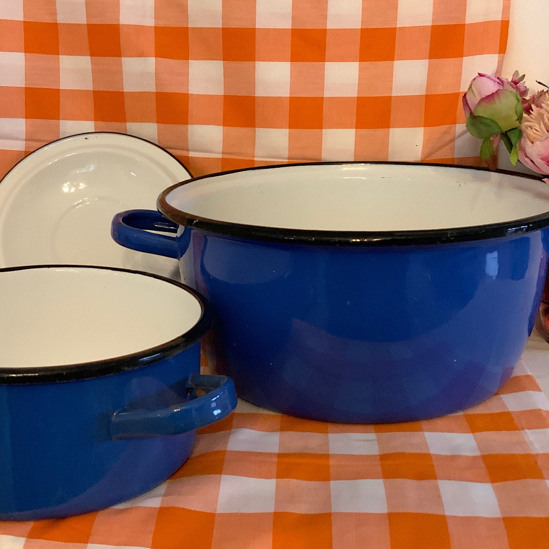 A Pair of French Vintage Sky Blue Enamel Cooking Pots - Etsy