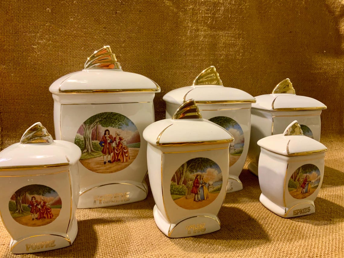 Set of 6 Vintage French Kitchen Canisters - Etsy