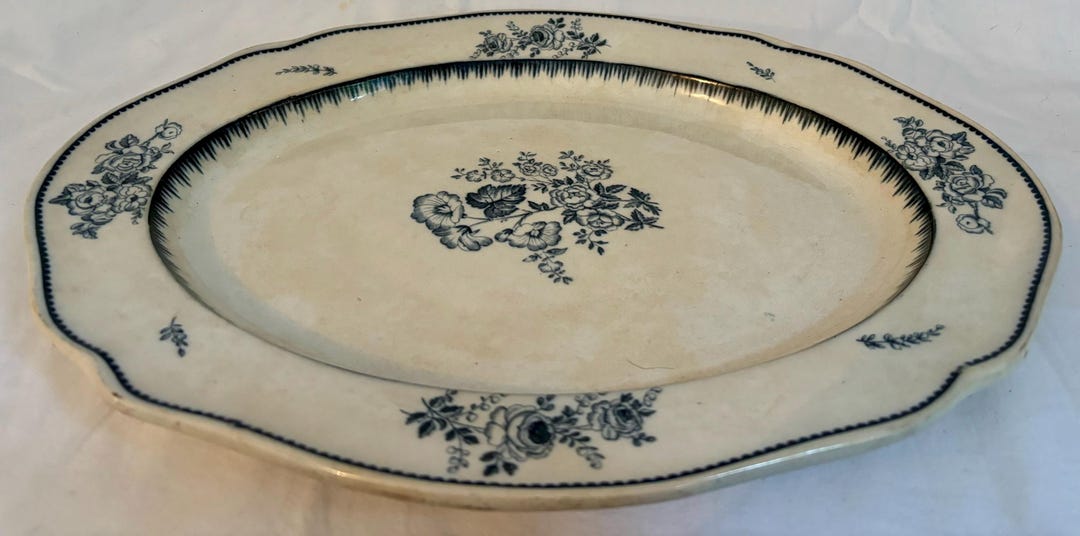A Large Oval Vintage Blue and White Ironware Serving Platter - Etsy