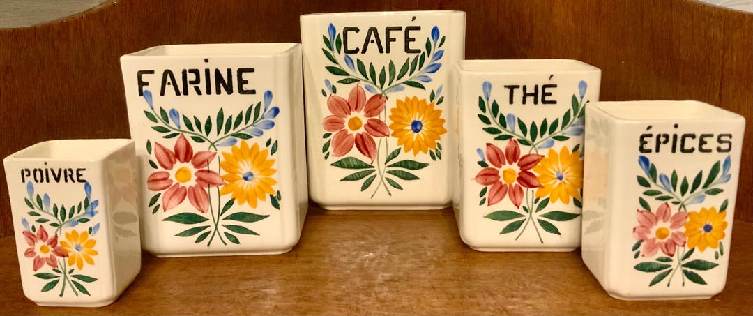 Set of 5 Vintage French Kitchen Canisters - Etsy