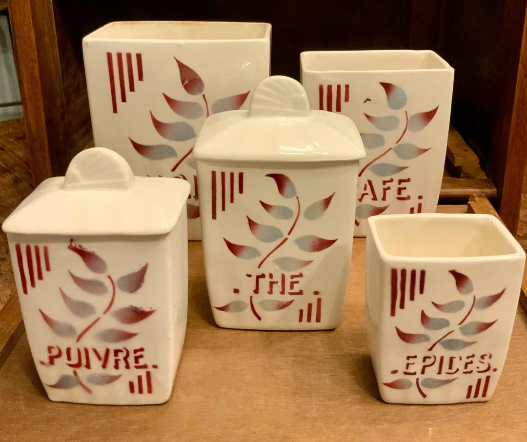 Set of 5 Pretty Vintage French Kitchen Canisters - Etsy