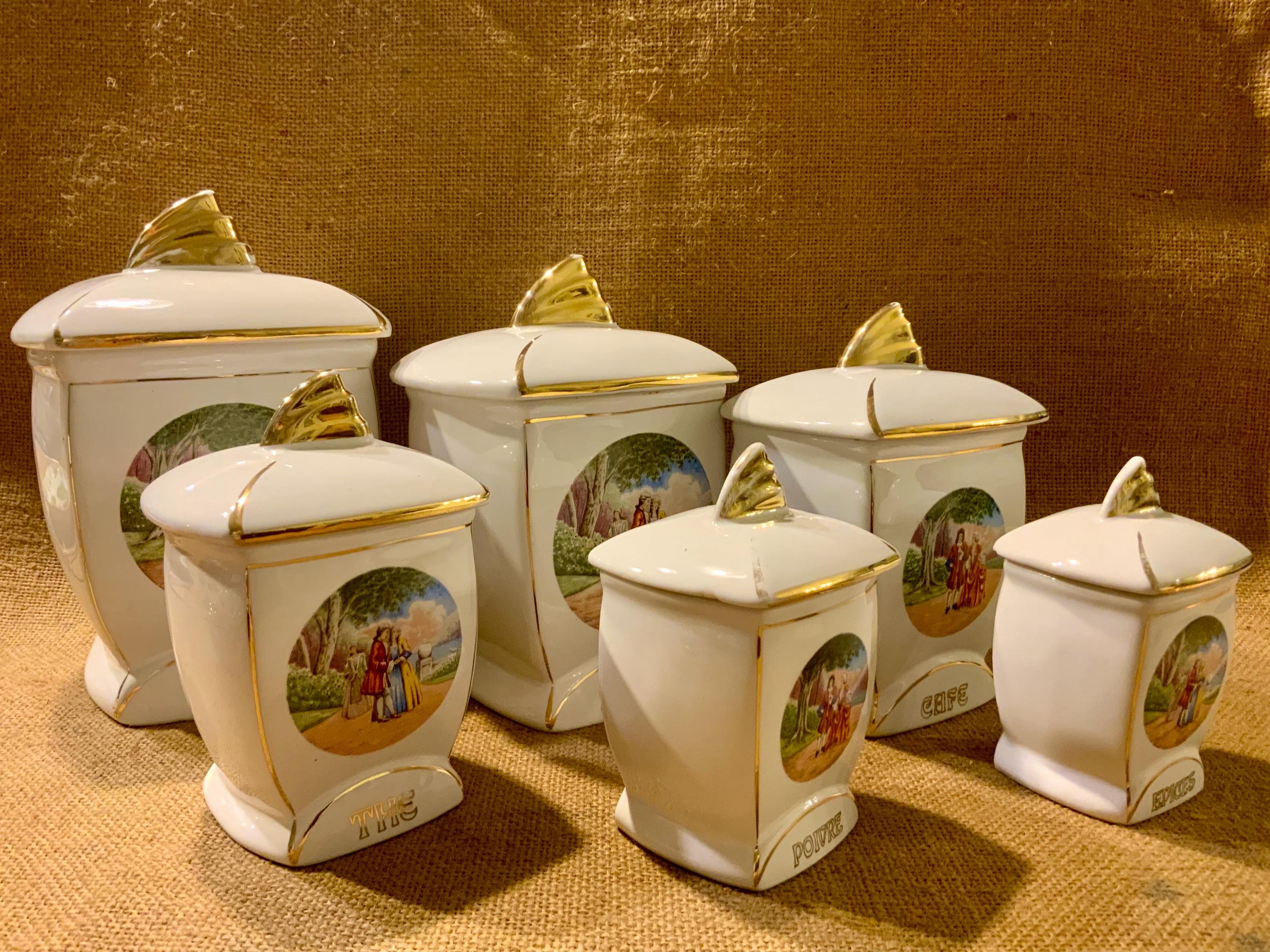Set of 6 Vintage French Kitchen Canisters - Etsy