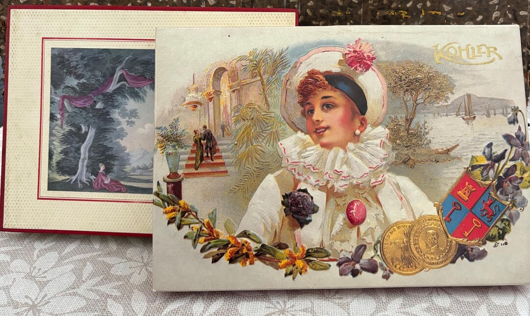 Antique French Chocolate Boxes, Kohler & Renaissance Garden Scene (pair ...