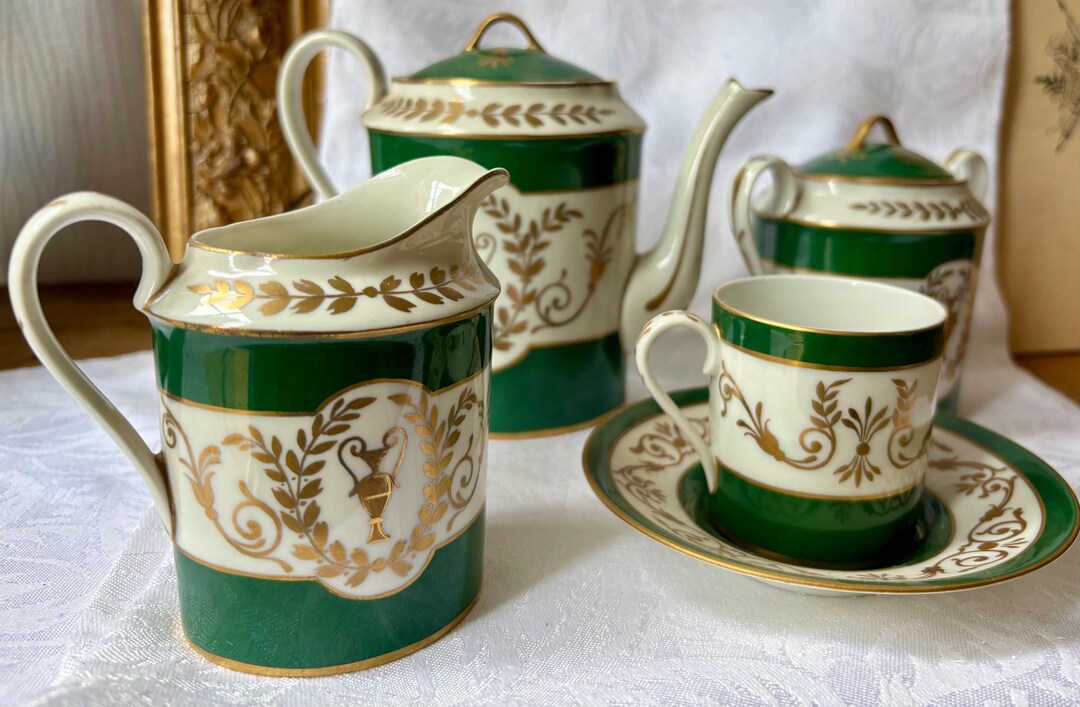 An Elegant Vintage Limoges Green and Gold Coffee Set - Etsy
