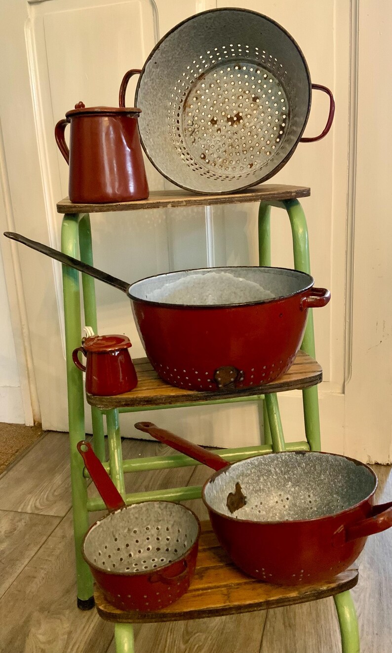 Vintage French Enamel Collinder and Jug Sets - Etsy