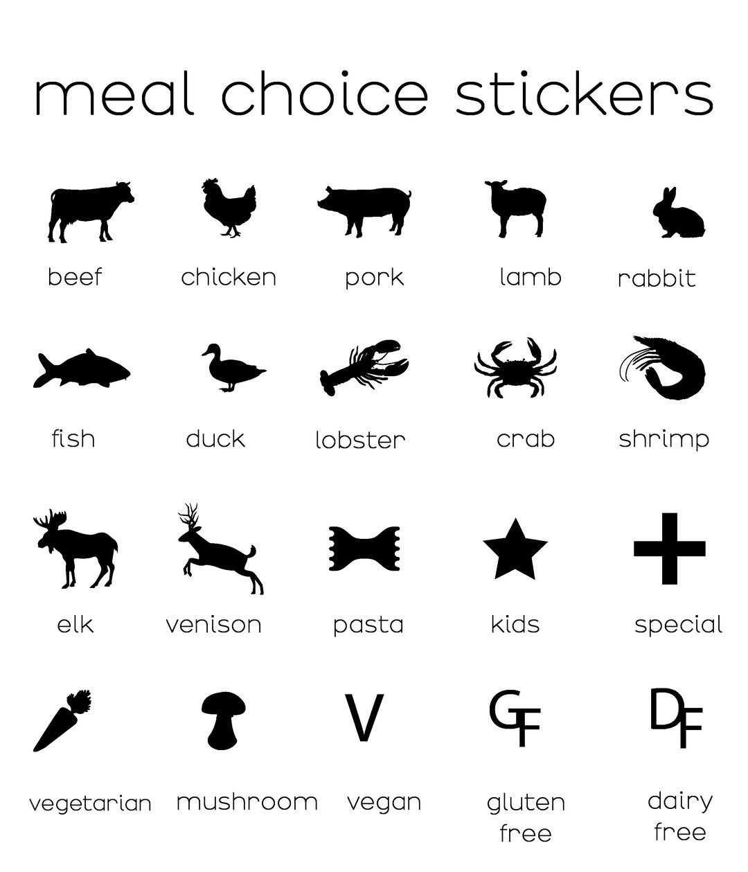 Wedding Meal Sticker Indicator for Place Card, Vinyl Meal Choice Icon ...