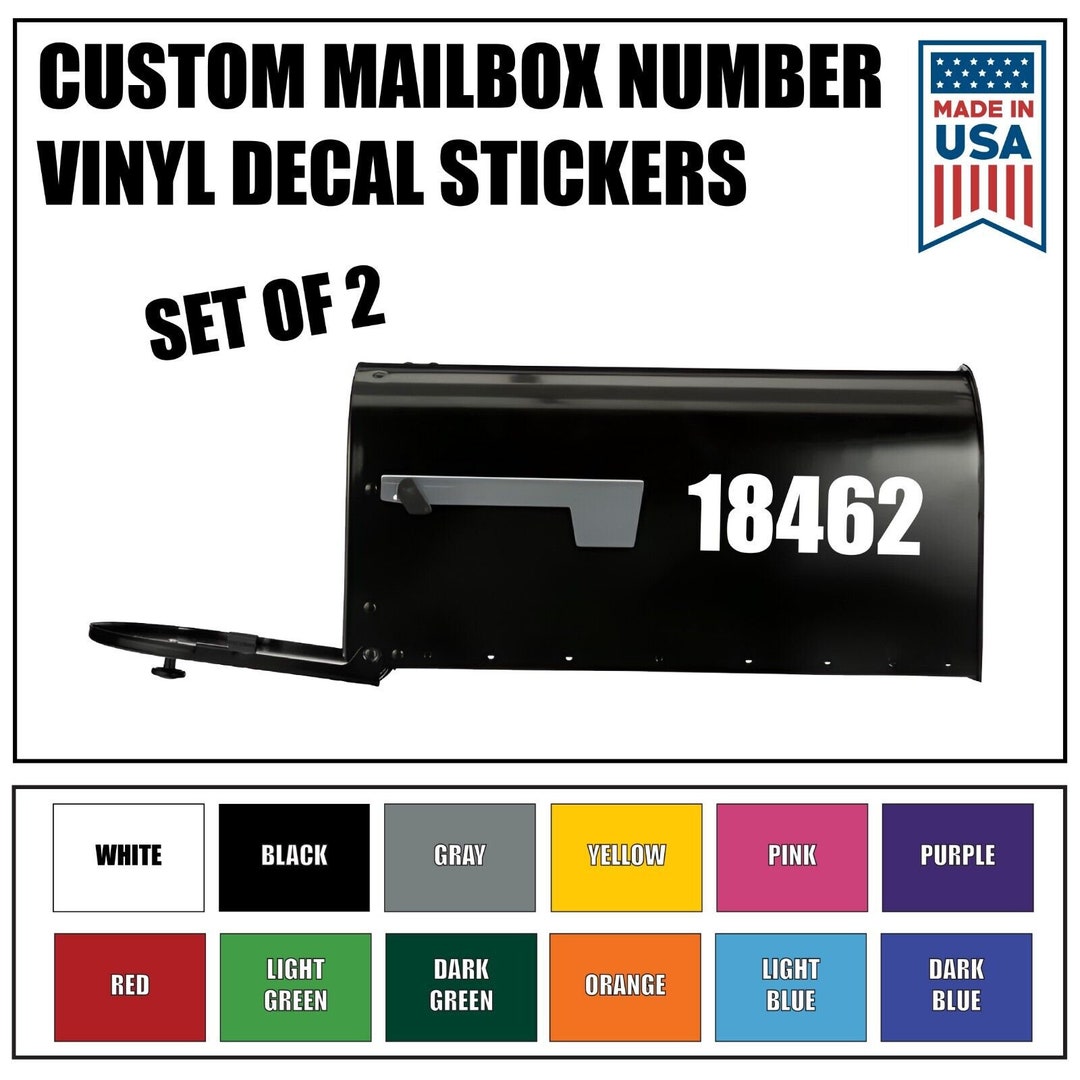 Set of 2 Custom Mailbox Number Vinyl Decals, Custom Number Stickers for ...