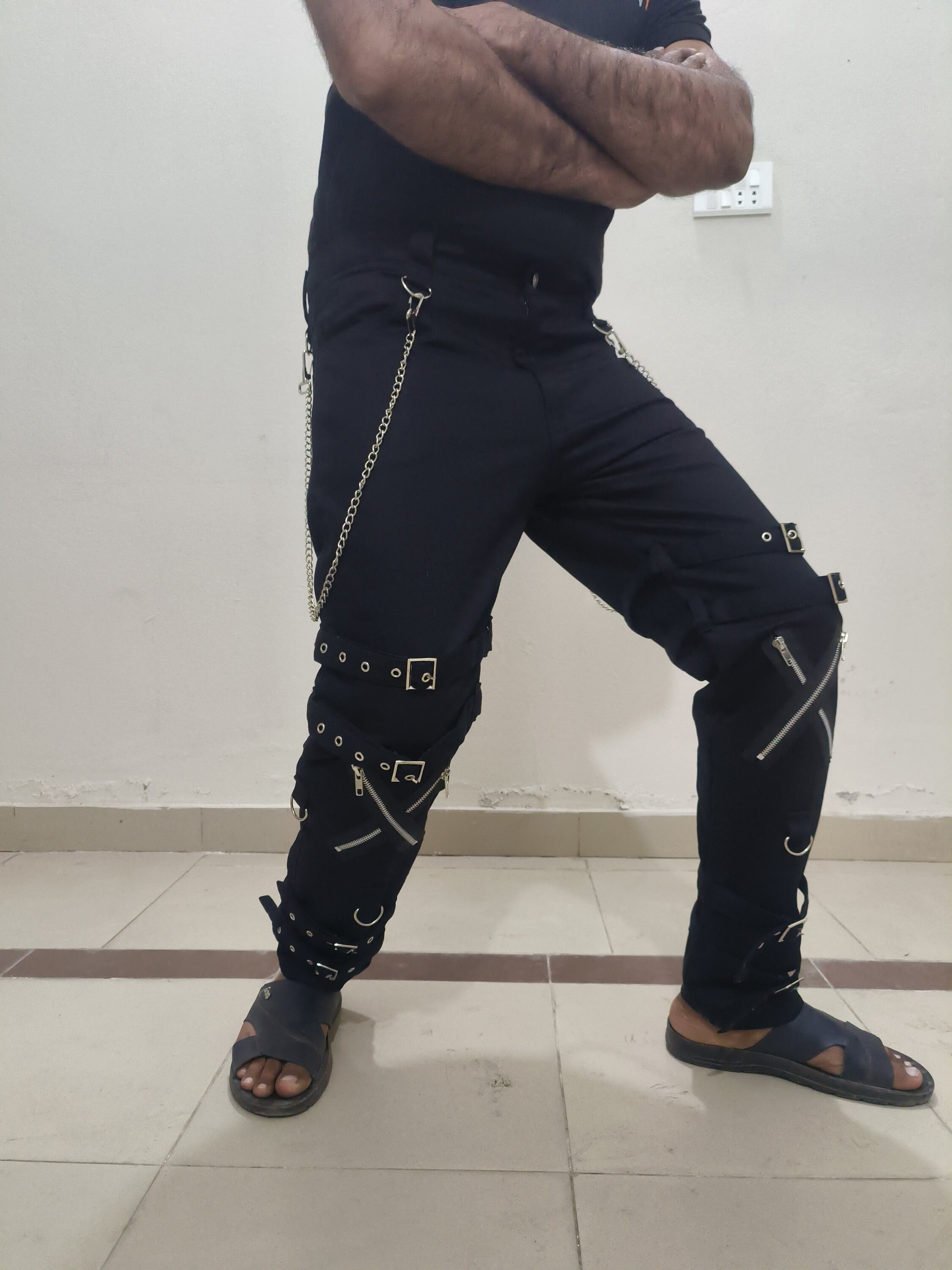 Gothic Cargo Pants With Straps, Wide Legs Loose Cargo Baggy Pants ...