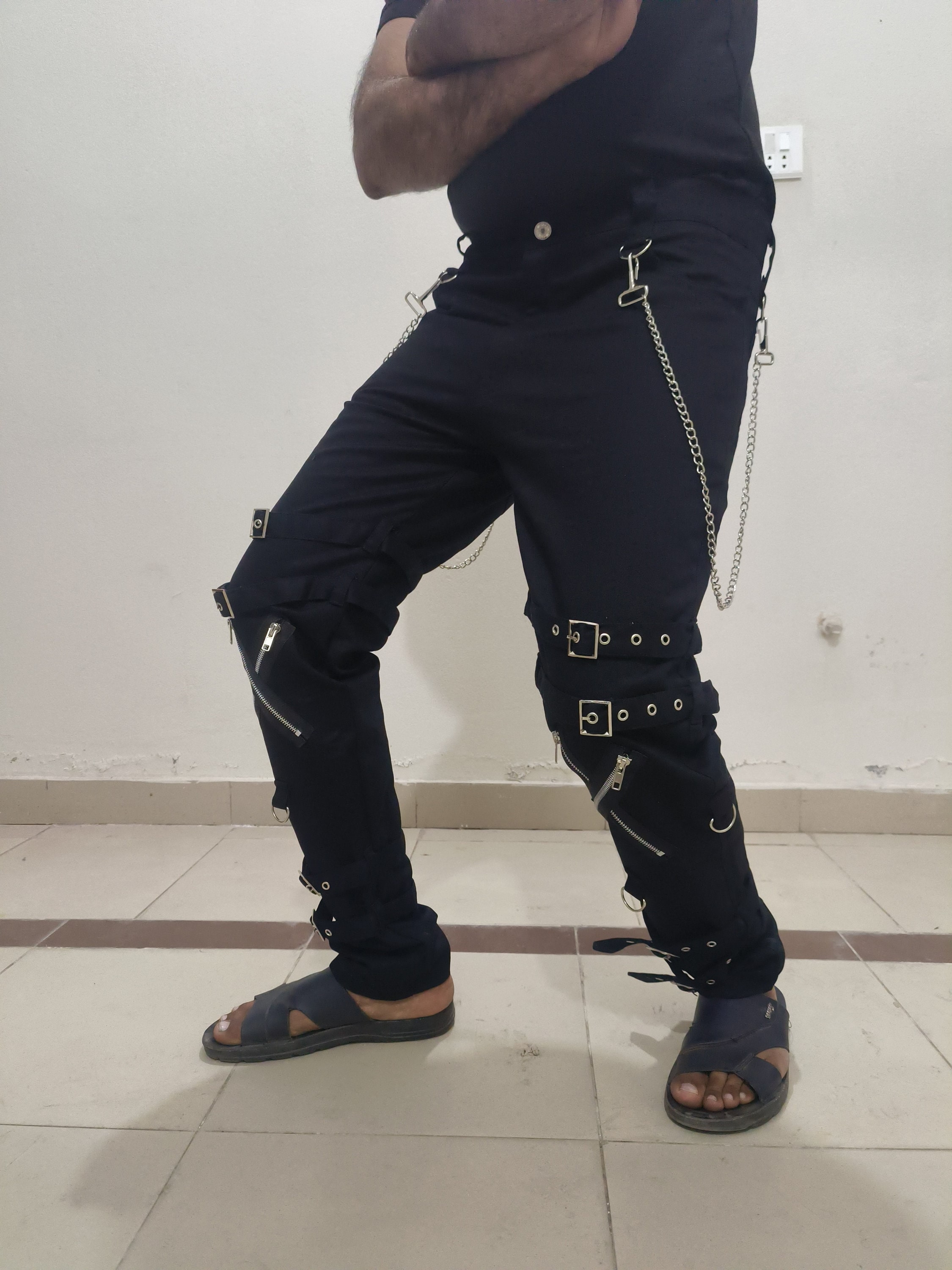 Gothic Cargo Pants With Straps, Wide Legs Loose Cargo Baggy Pants ...