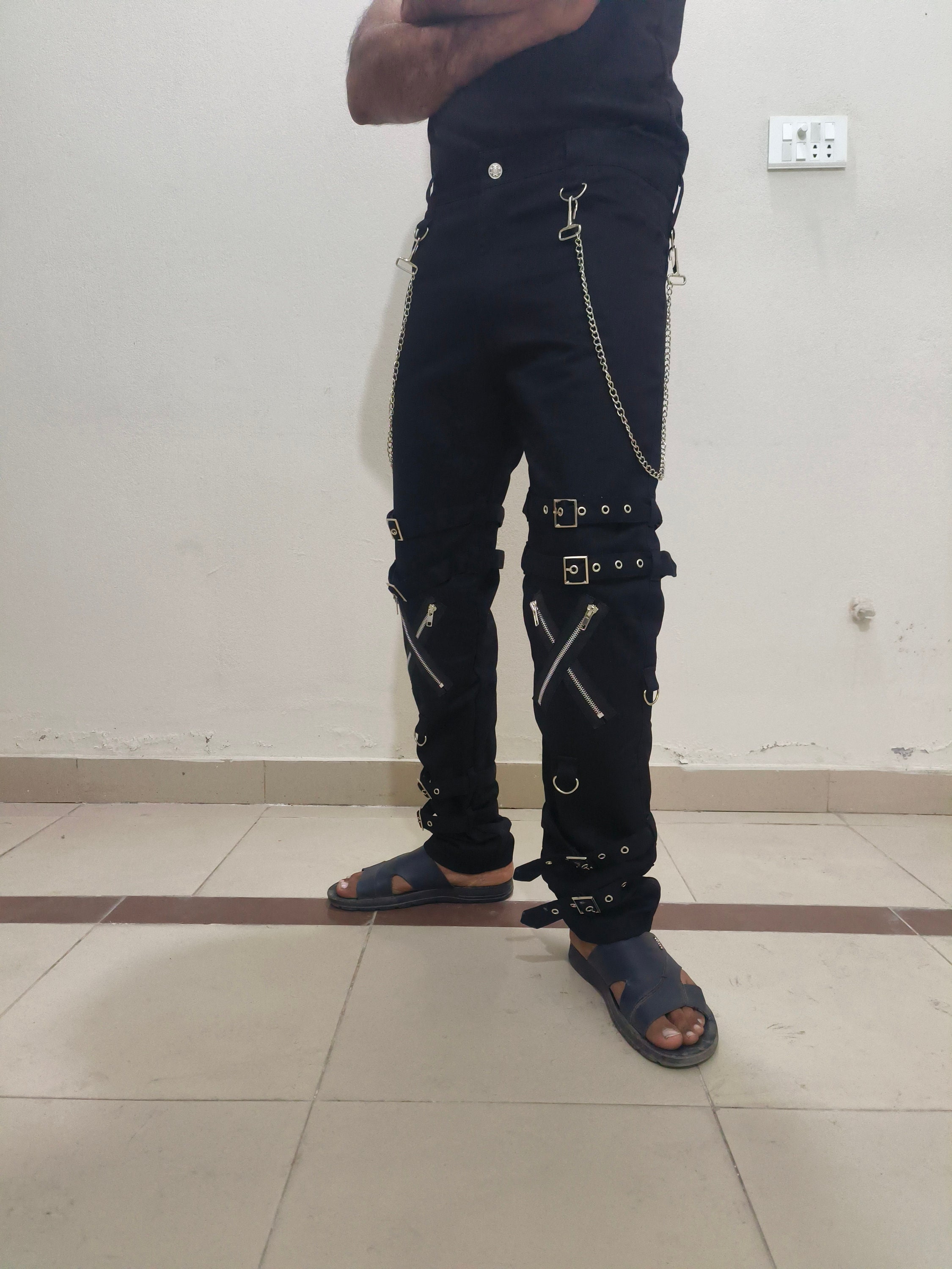 Gothic Cargo Pants With Straps, Wide Legs Loose Cargo Baggy Pants ...
