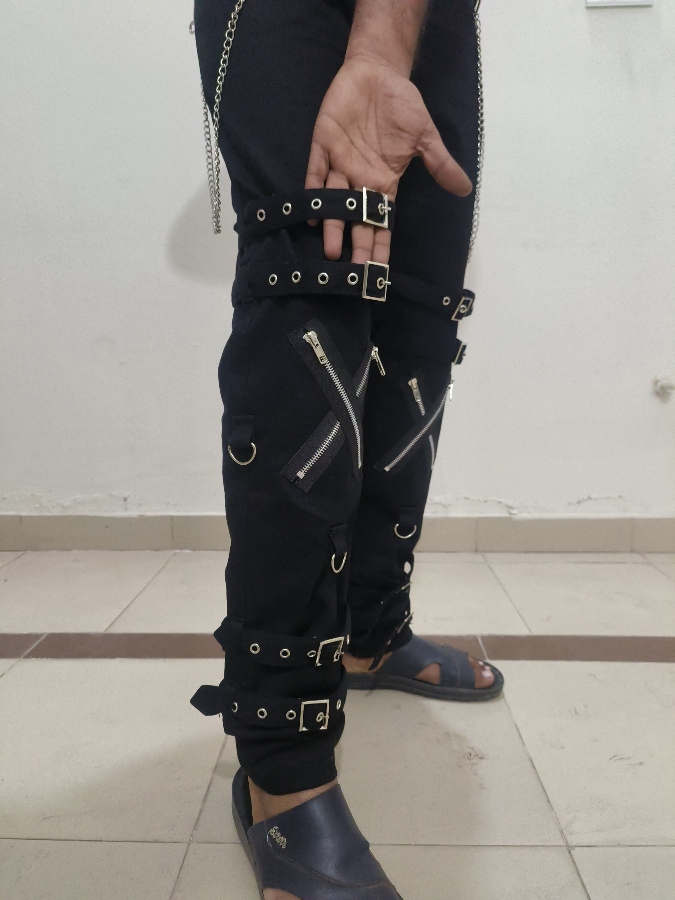 Gothic Cargo Pants With Straps, Wide Legs Loose Cargo Baggy Pants ...