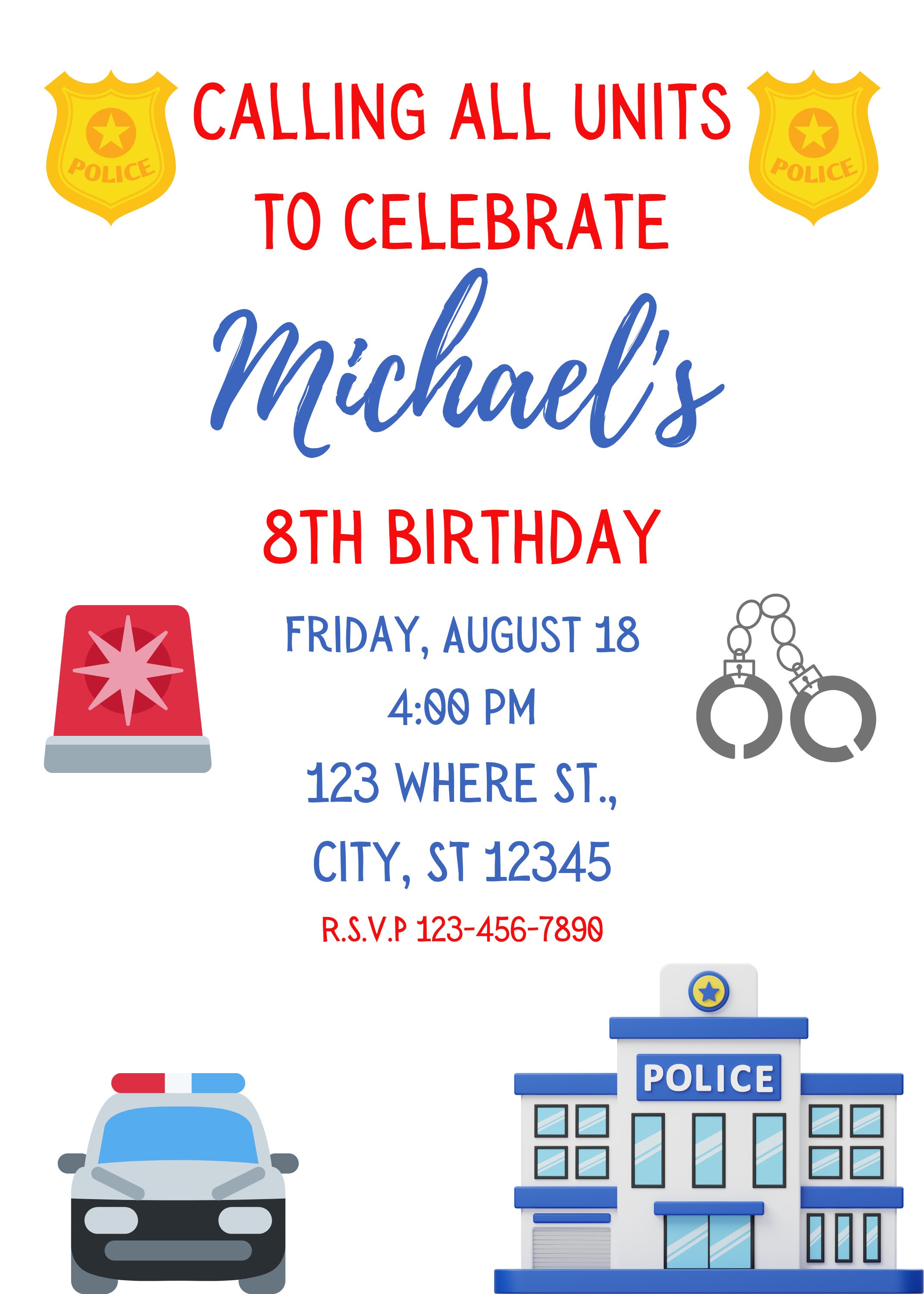 Police Officer Birthday-digital Template - Etsy