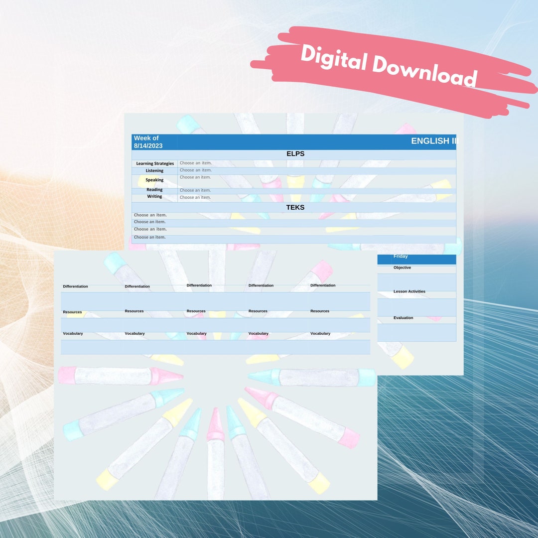 Texas English II Weekly Lesson Plan Template With Drop-down List of ...