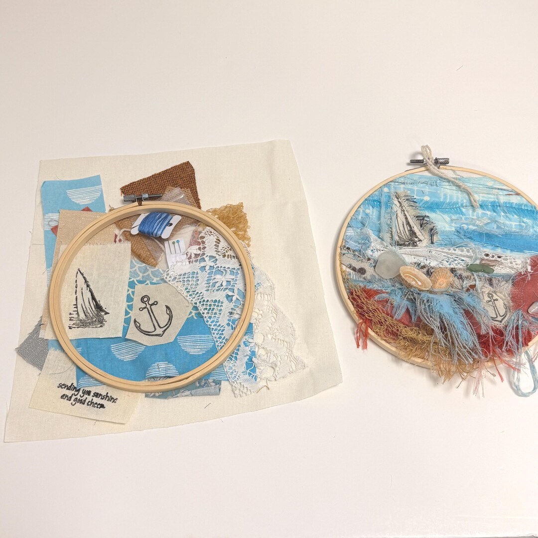 Stormy Sea Textile Art DIY Kit: Slow Stitching Fabric Collage Seascape ...