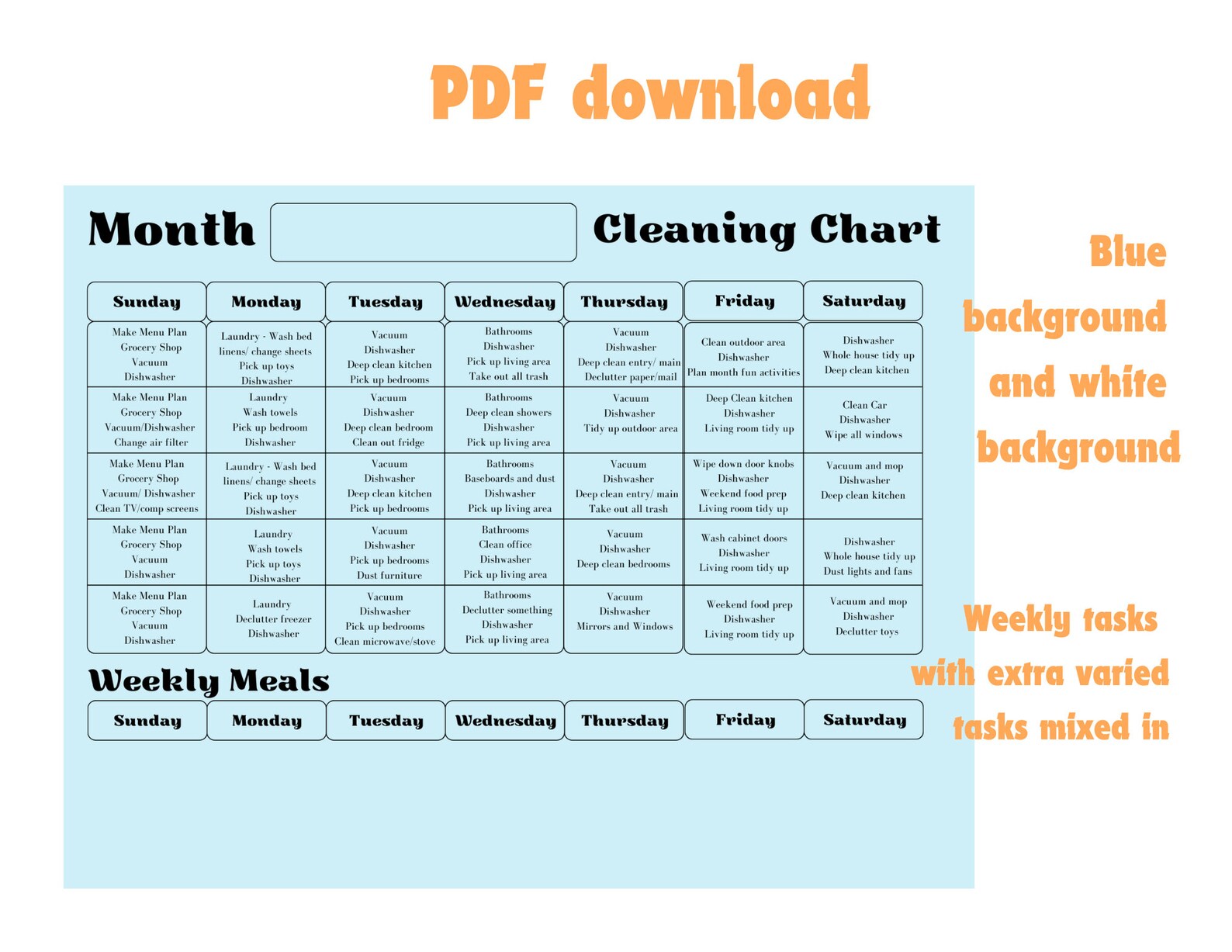 Monthly Cleaning Chart - Etsy