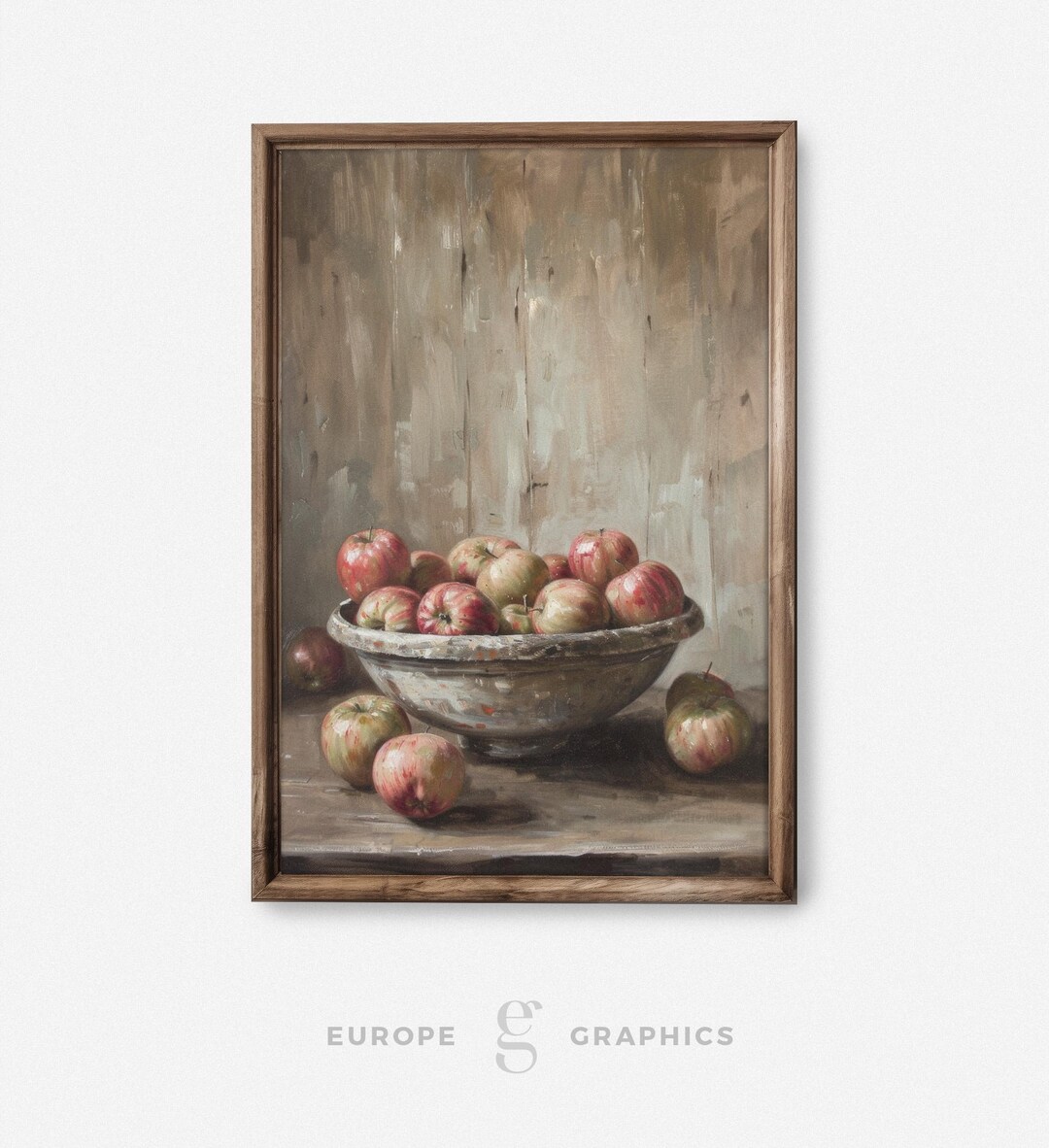 Apple Array - Apple Still Life Vintage Oil Painting Artwork, Farmhouse ...