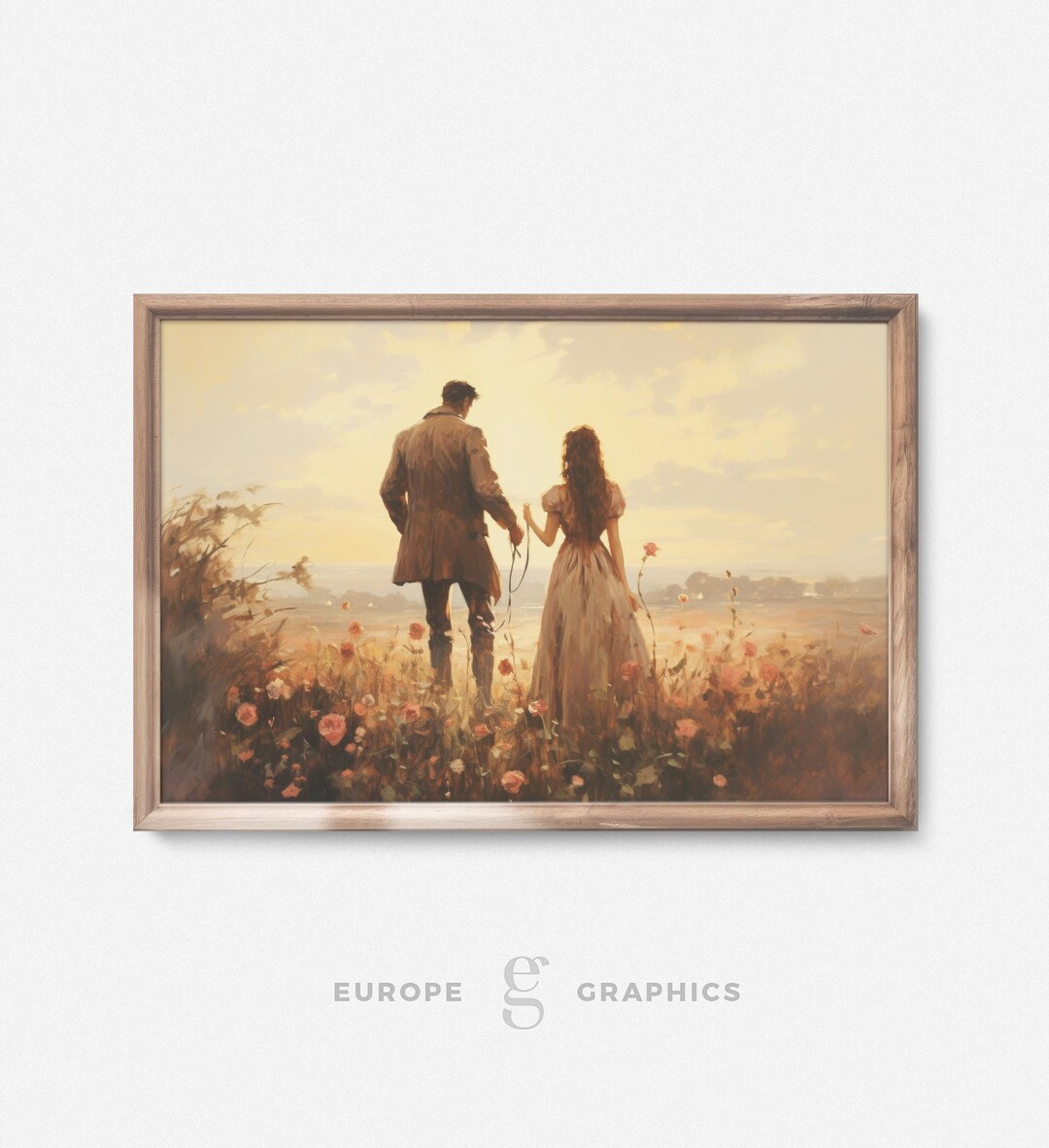 Sunset Journey - Love Couple Landscape Vintage Oil Painting, Romantic ...