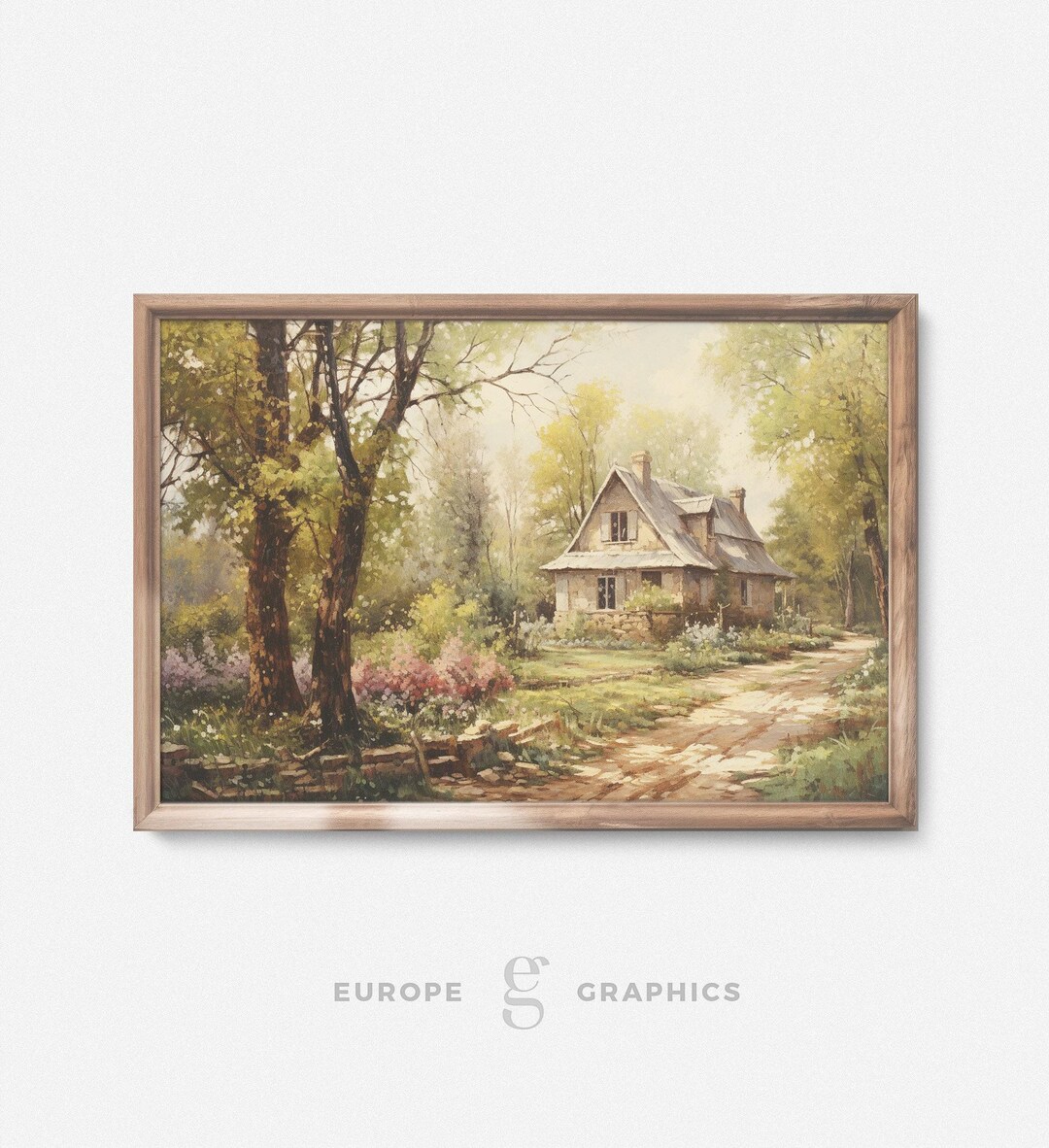 Arbor Retreat - Rustic House Landscape Oil Painting, Decorative Wall ...