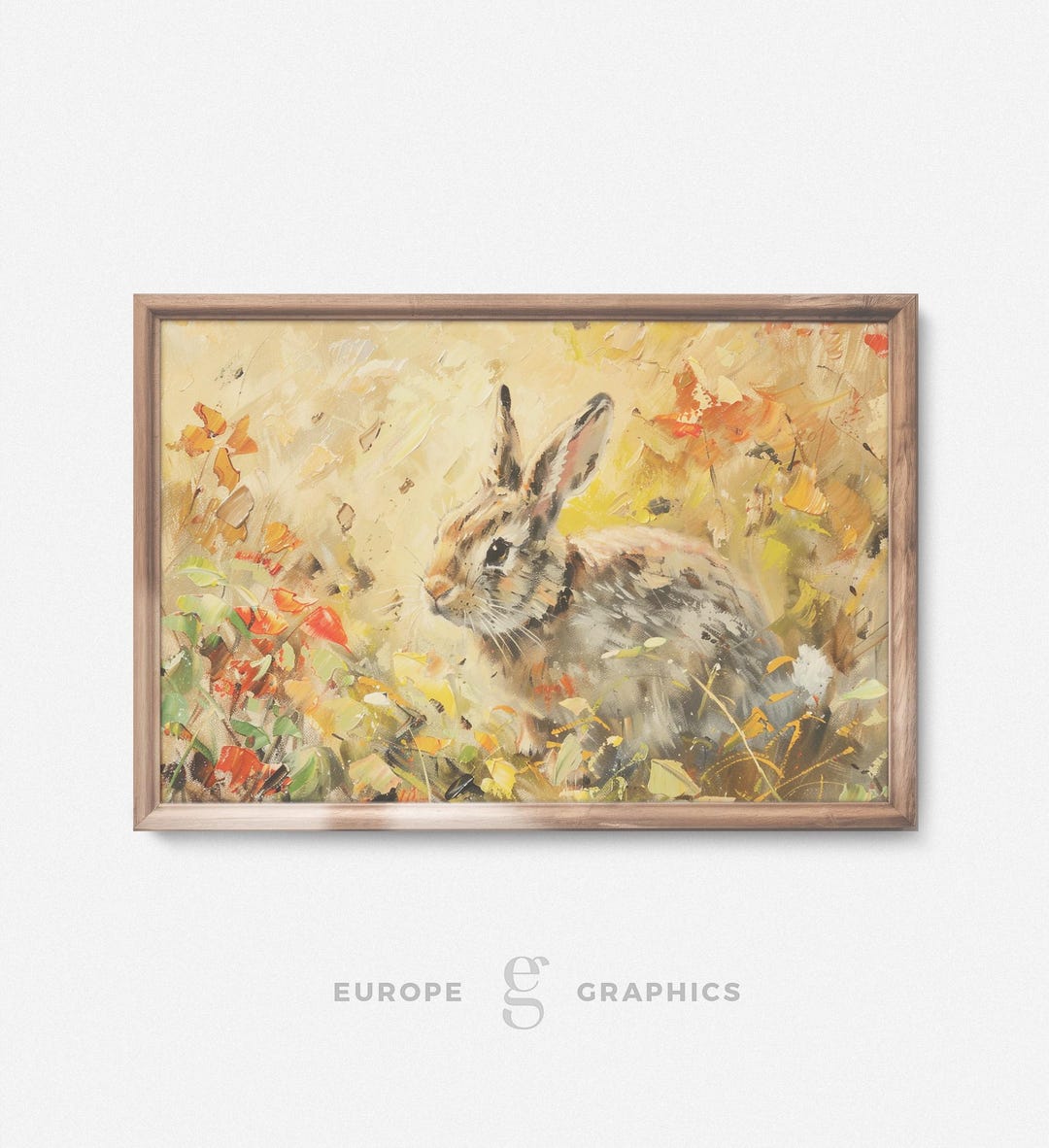Bunny Glimpse - Bunny Rabbit Landscape Vintage Oil Painting, Cute ...