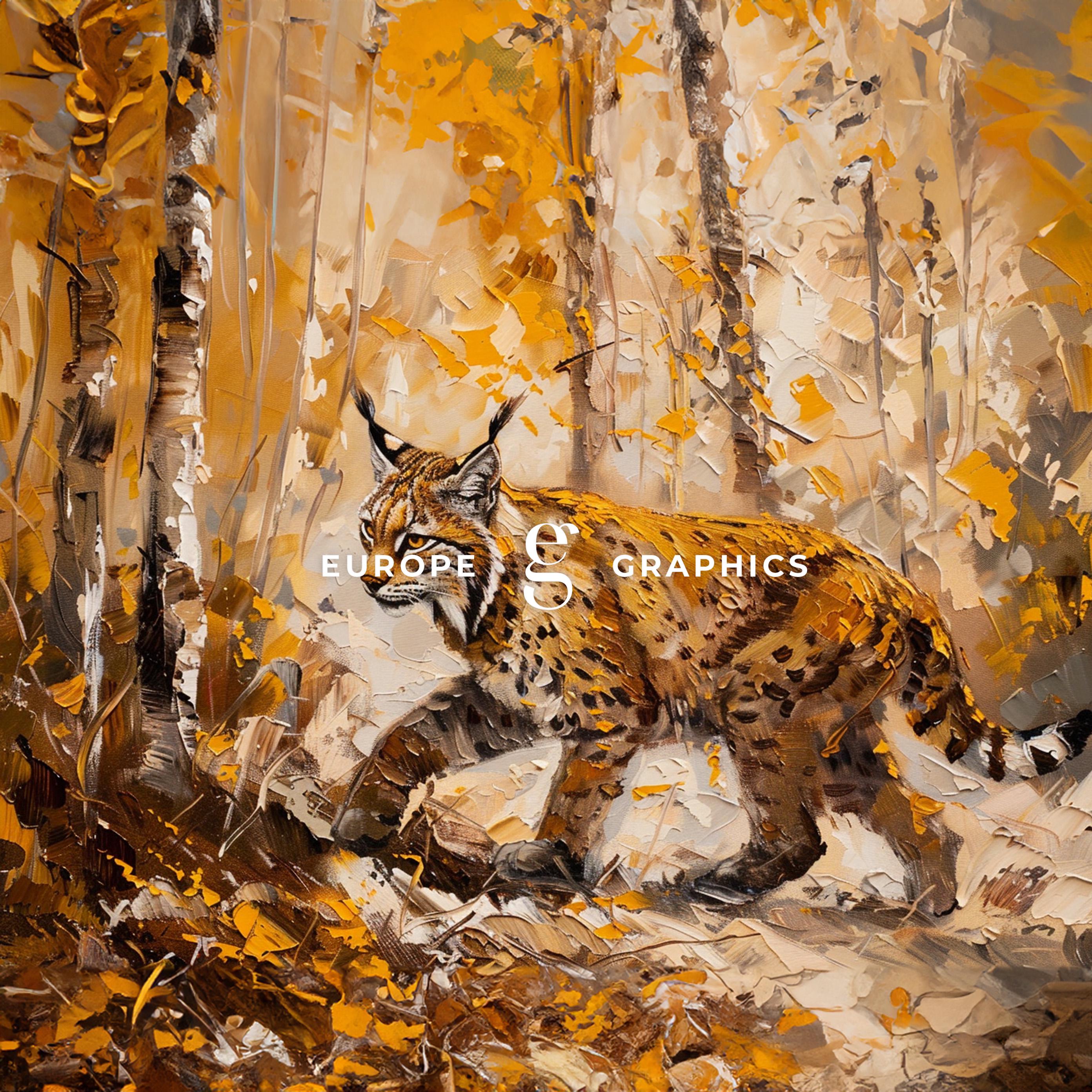 Lynx Stroll - Red Lynx Landscape Vintage Oil Painting, Bobcat Artwork ...