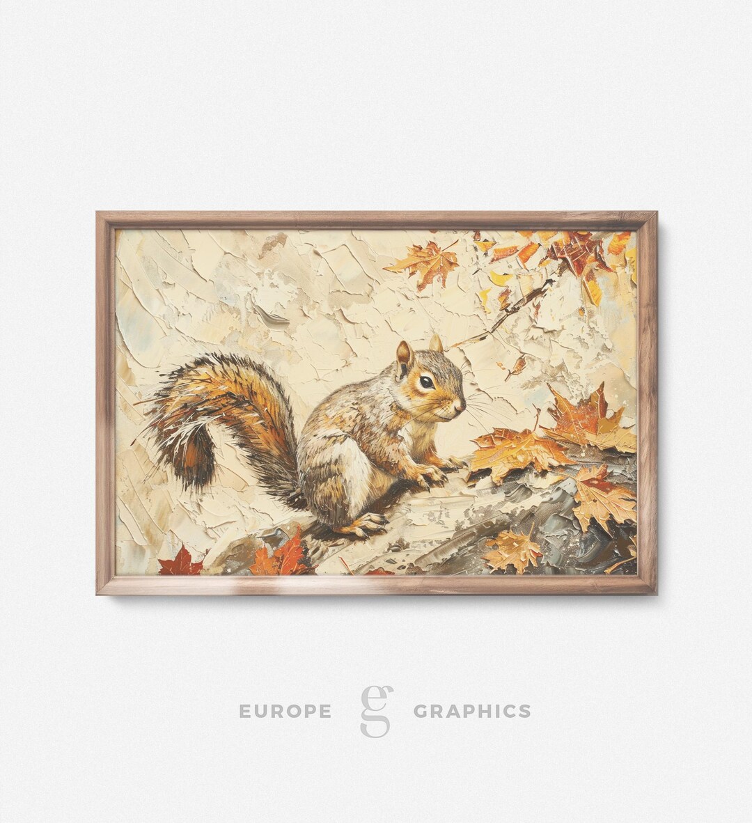 Squirrel Scenery - Red Squirrel Landscape Vintage Oil Painting, Cute ...